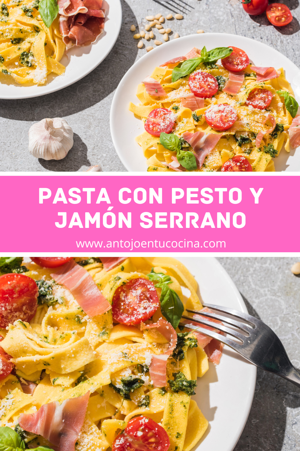 Pasta con pesto y jamón serrano - Antojo en tu cocina